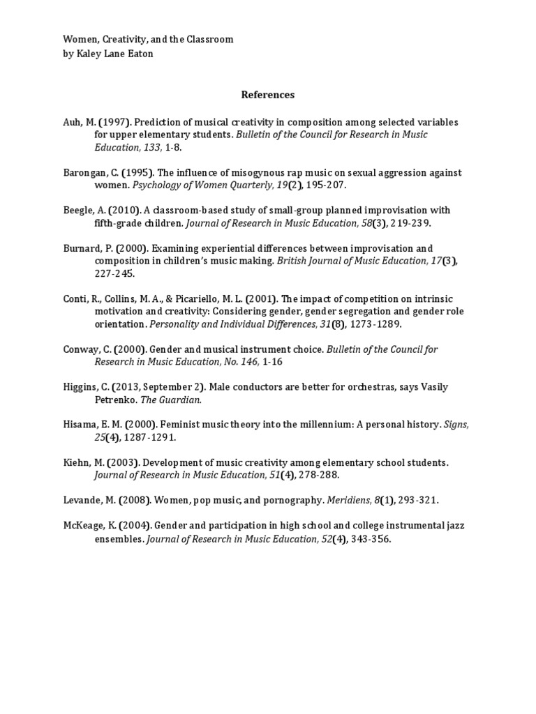 Women, Creativity, and The Classroom References | PDF | Art