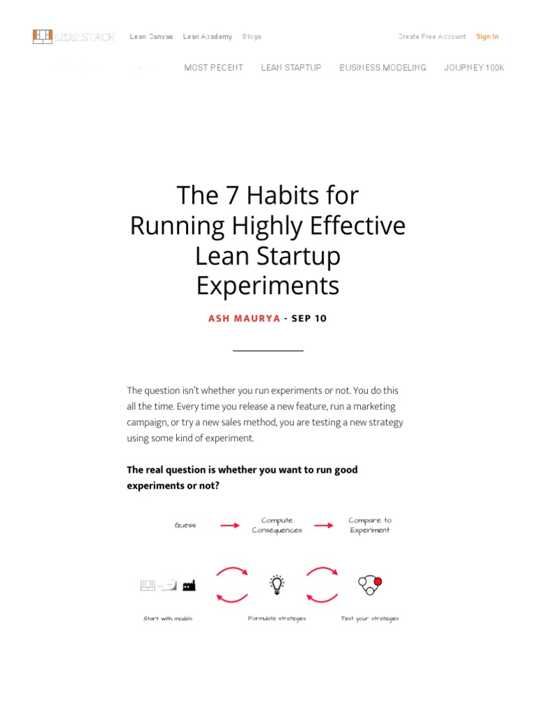 The 7 Habits For Running Highly E Ective Lean Startup Experiments | PDF | Prediction | Experiment