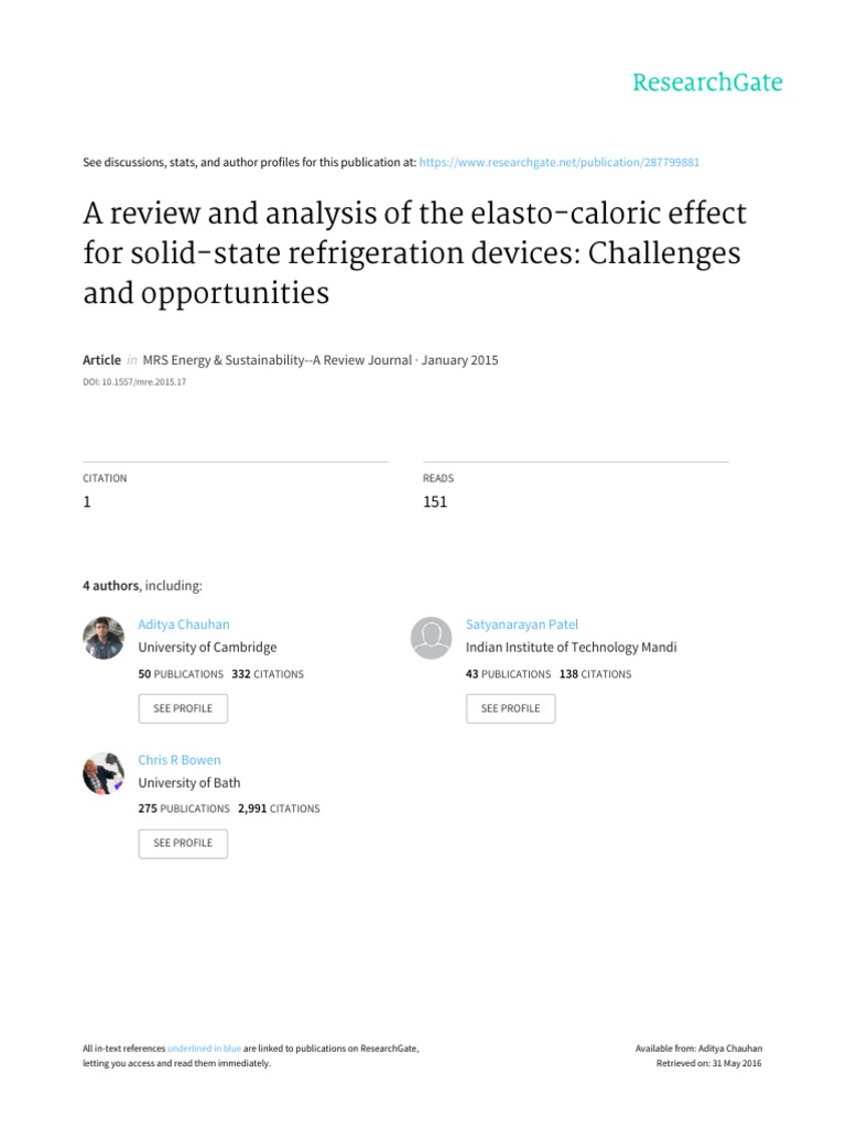 A Review and Analysis of The Elastocaloric Effect For Solid State ...