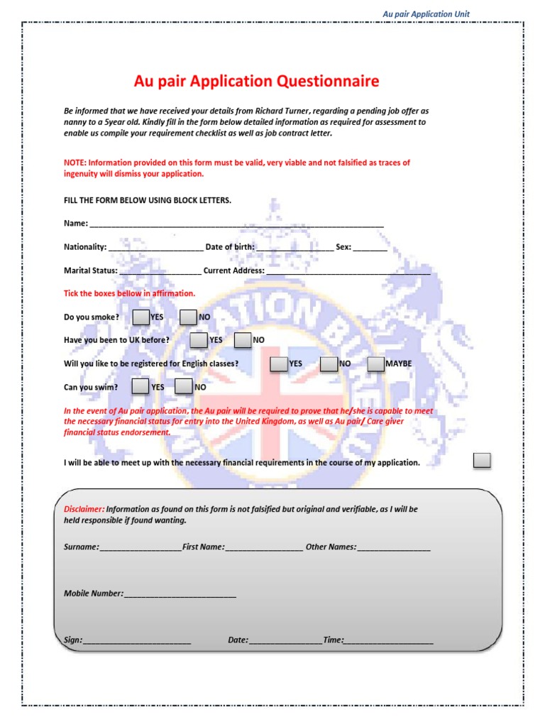 Au pair Application Questionaire.pdf | Business