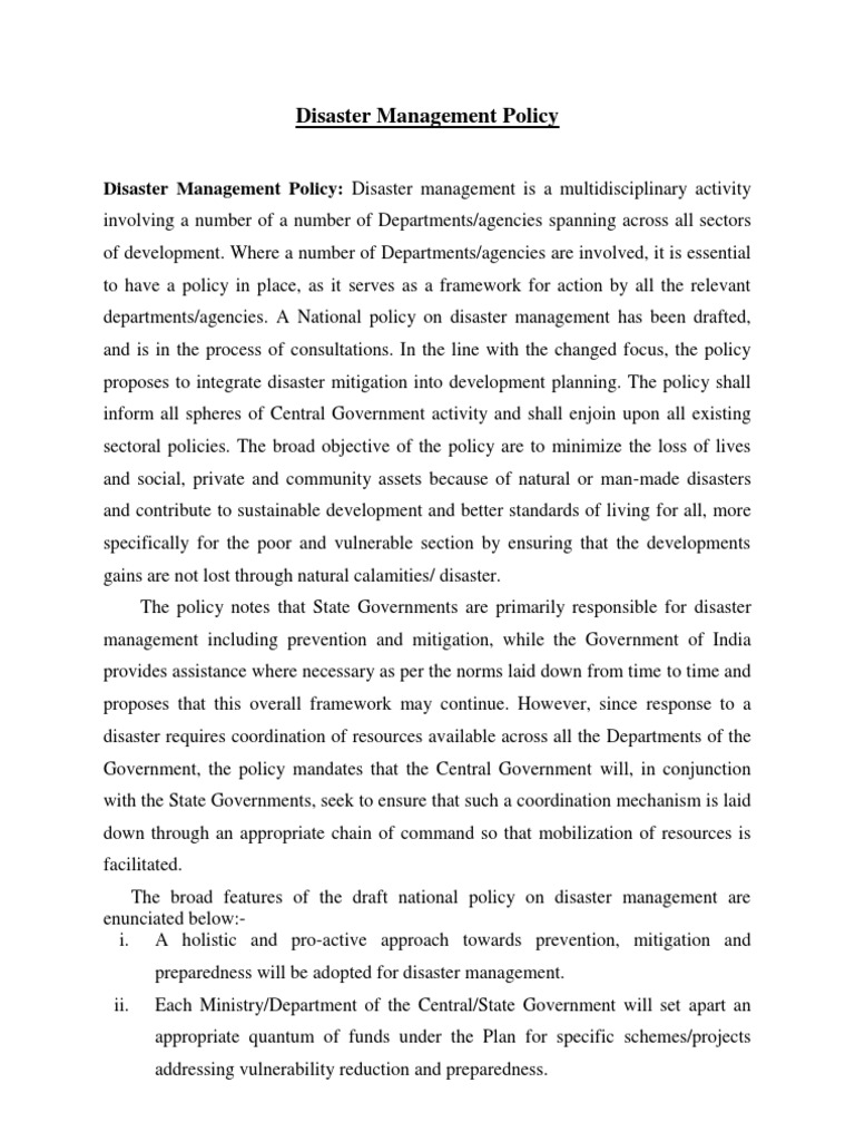 Disaster Management Policy: Disaster management is a multidisciplinary ...