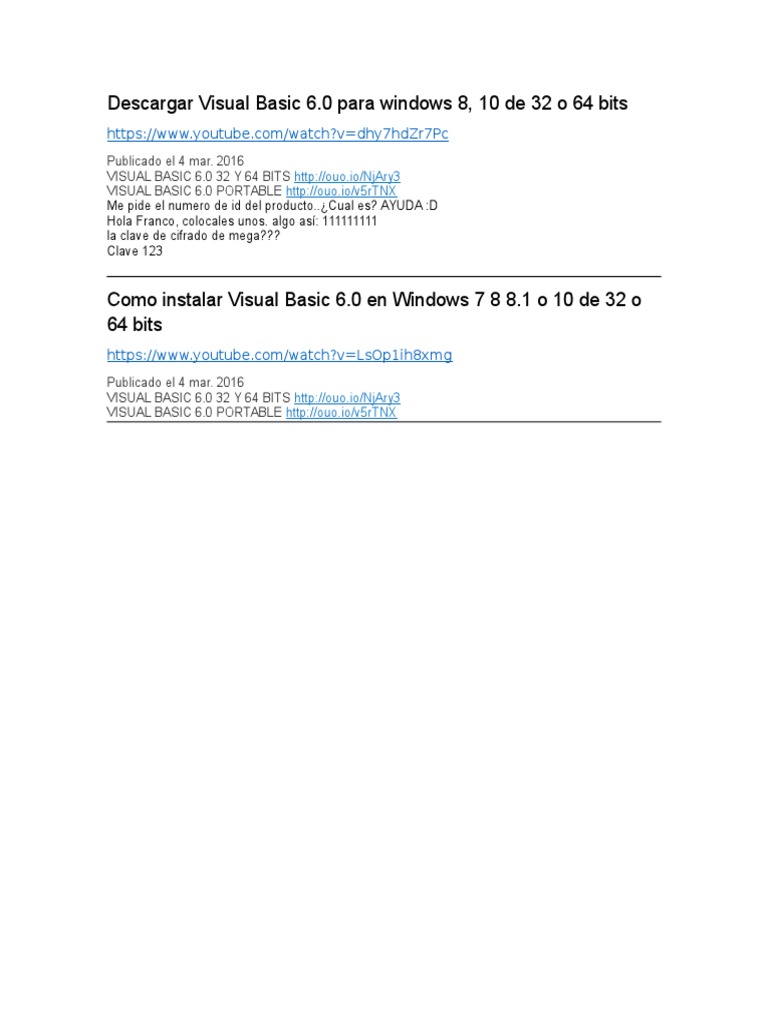 Instala Visual Basic 6.0 en Windows | PDF | Juegos y actividades | Informática