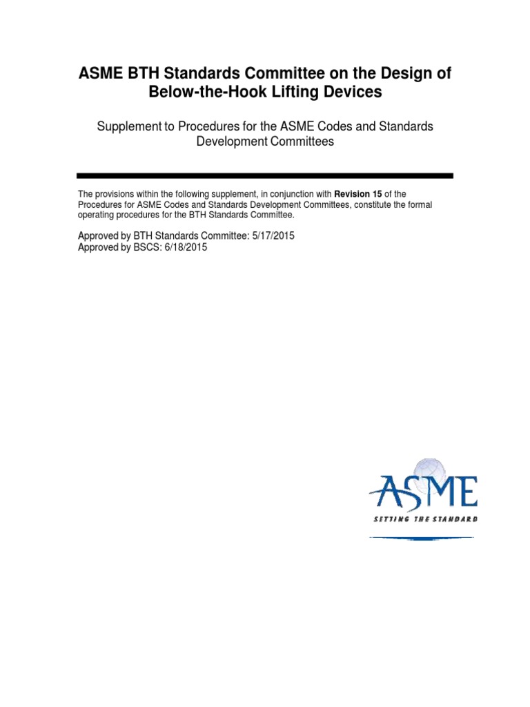 ASME BTH Standards Committee On The Design of Below-the-Hook Lifting ...