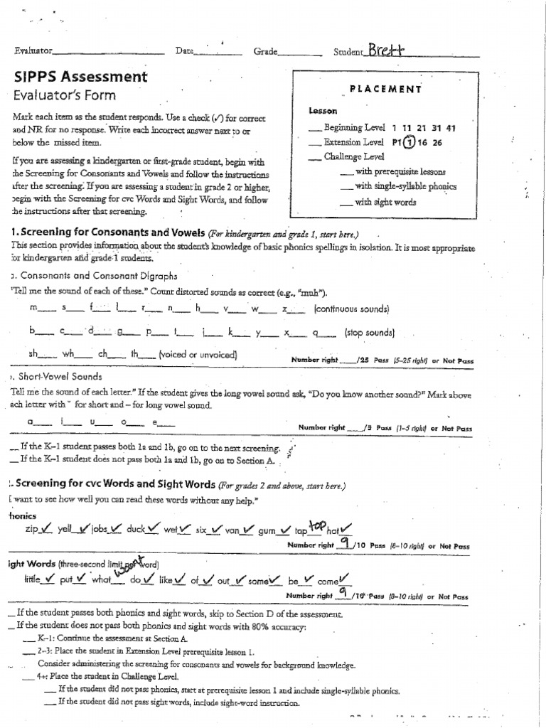 Sipps Assessment Brett | PDF