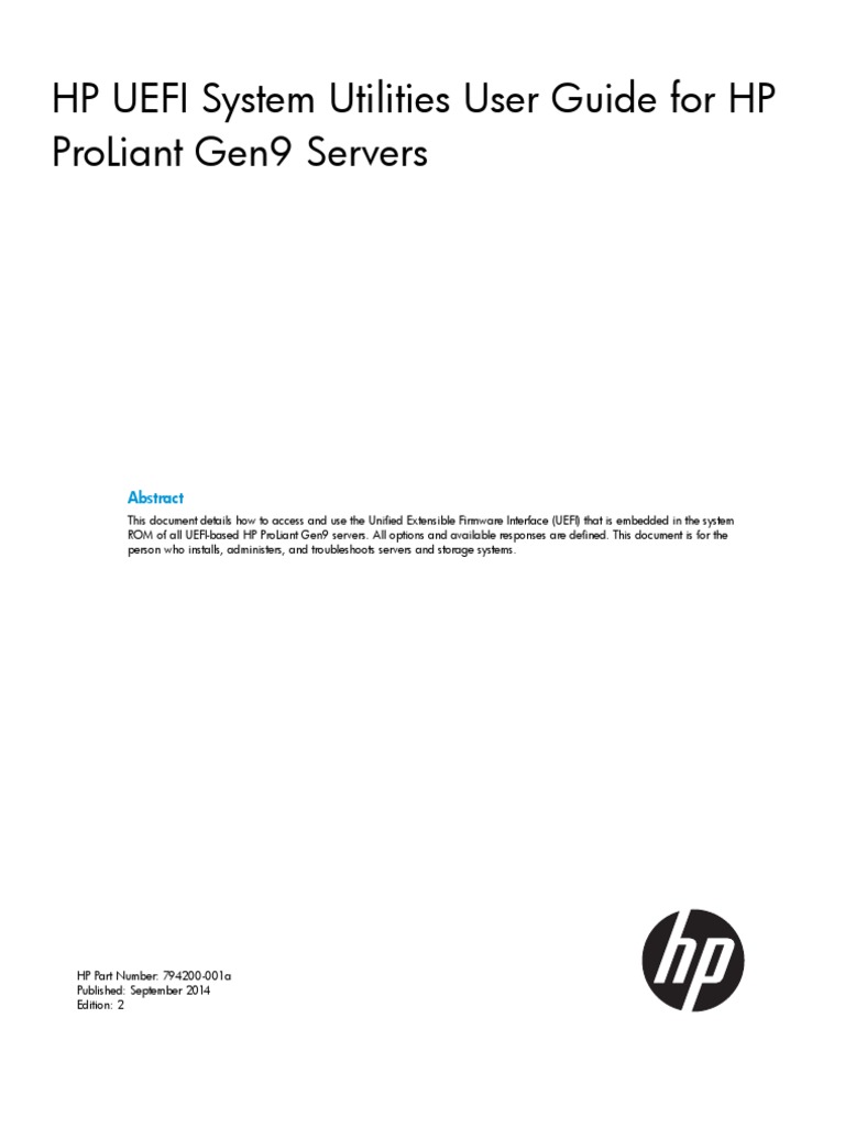 HP UEFI System Utilities User Guide For HP ProLiant Gen9 Servers 2014 ...