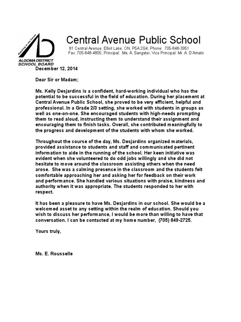 Kelly Desjardins - Letter of Reference Liz | PDF