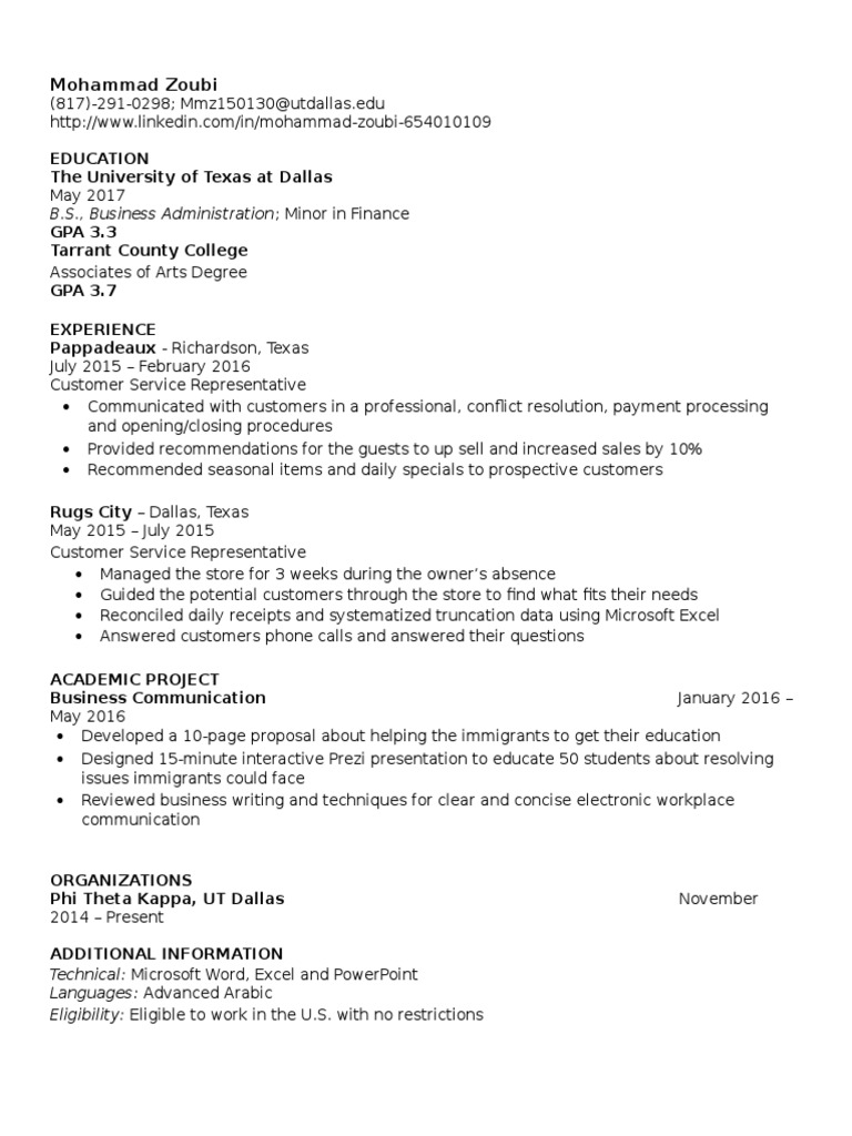 Mohammad Zoubi - Business Grad Resume | PDF