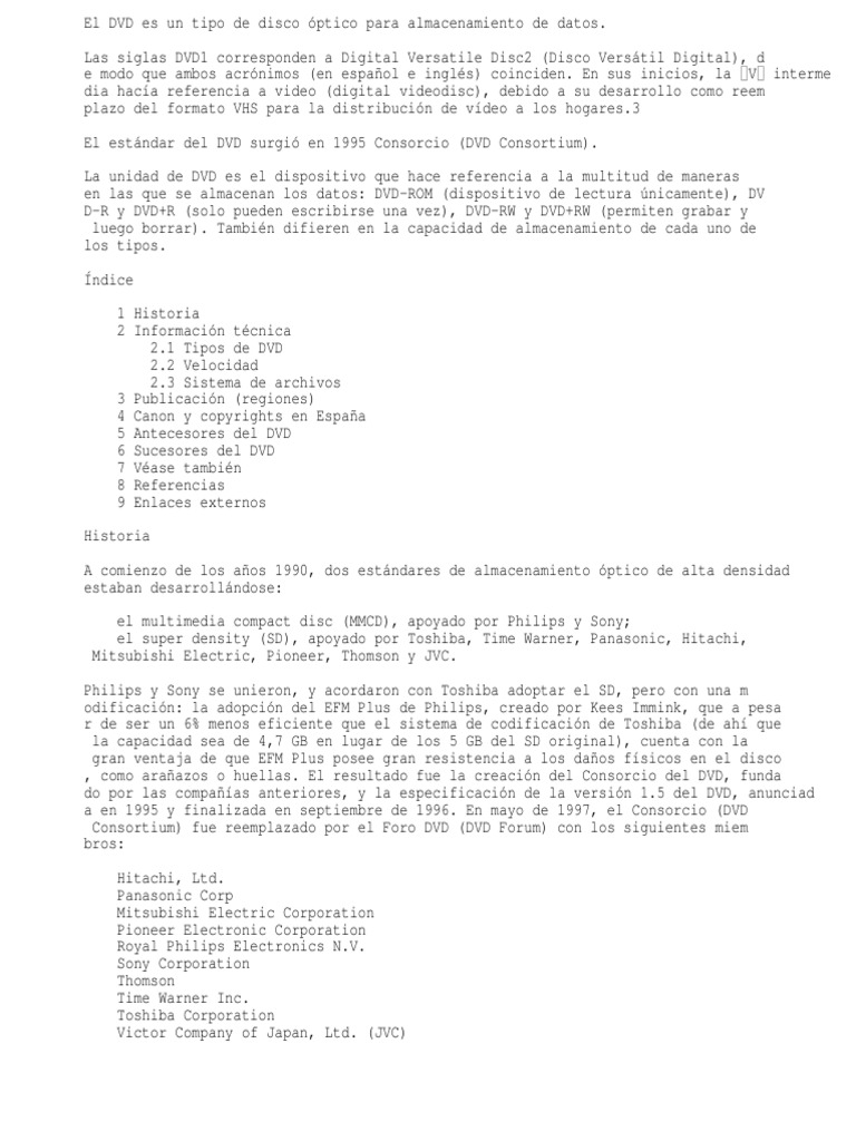 Historia Del DVD | PDF | DVD | Electrónica de consumo