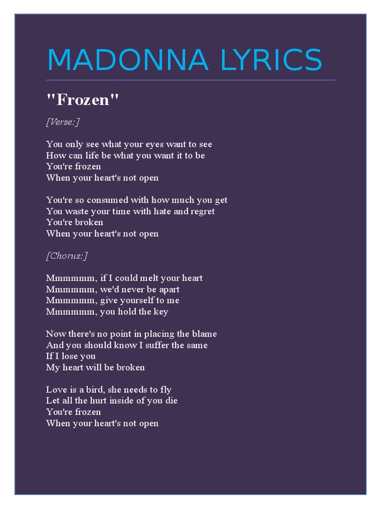 Madonna - Frozen Lyrics | PDF