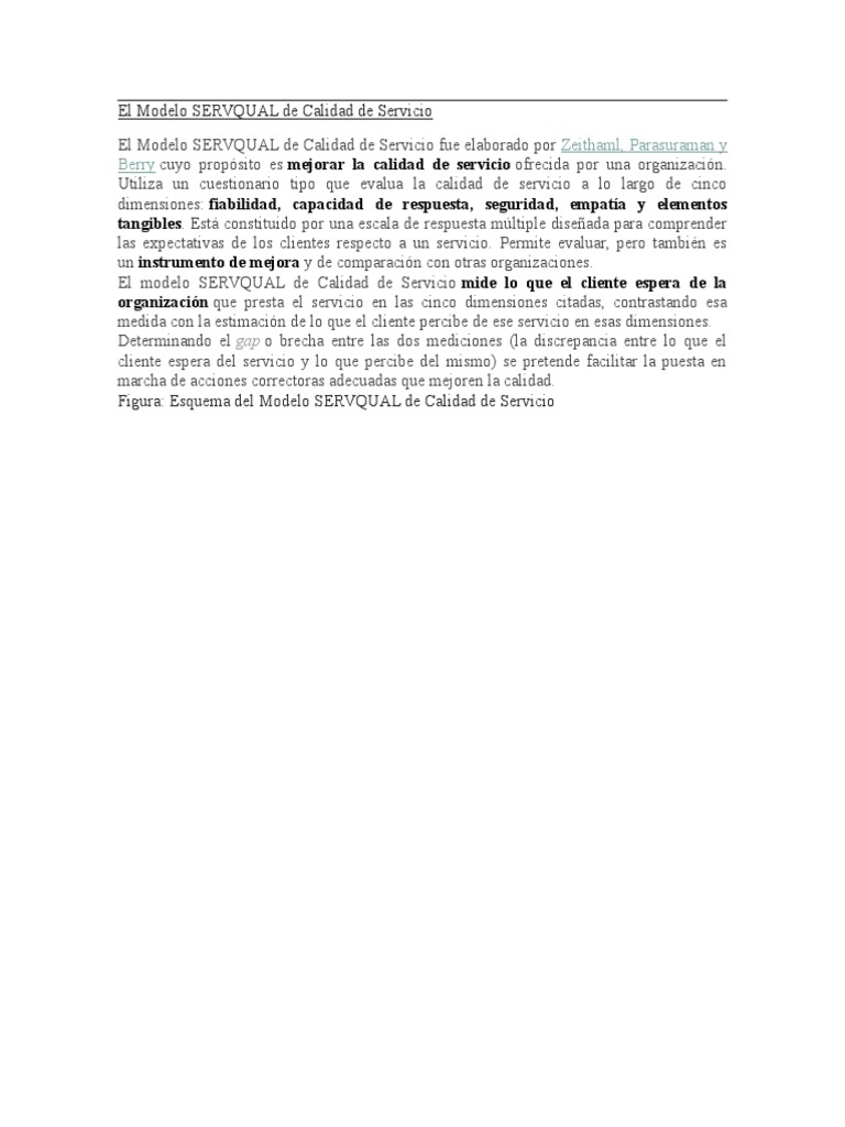 El Modelo SERVQUAL de Calidad de Servicio | PDF | Cliente | Calidad ...