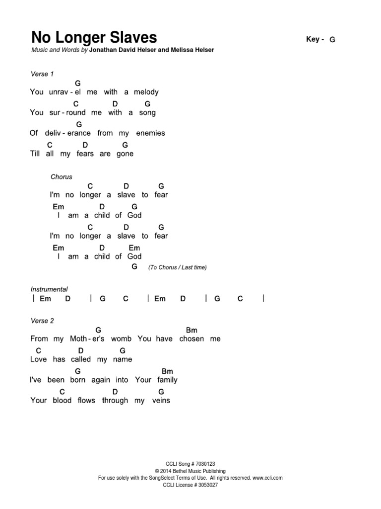 No Longer Slaves - SongSelect Chart in G | PDF