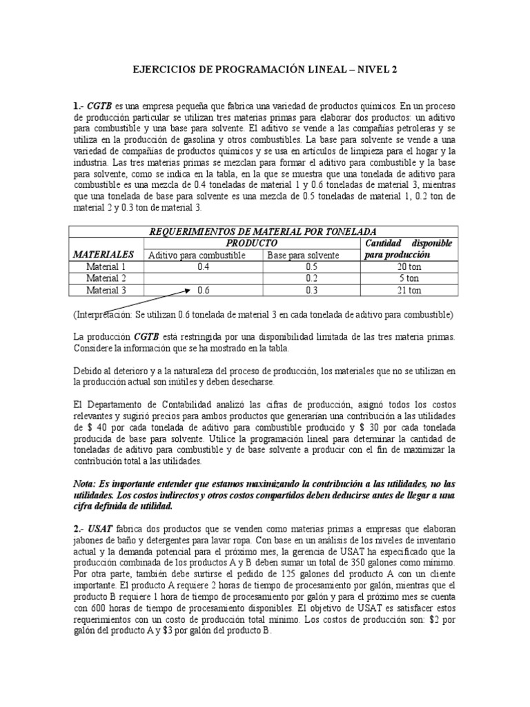 Ejercicios de Programacion Lineal - Nivel 2 | PDF | Inventario | Economias