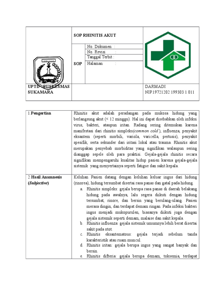 Sop Rhinitis Akut (Tabel) | PDF