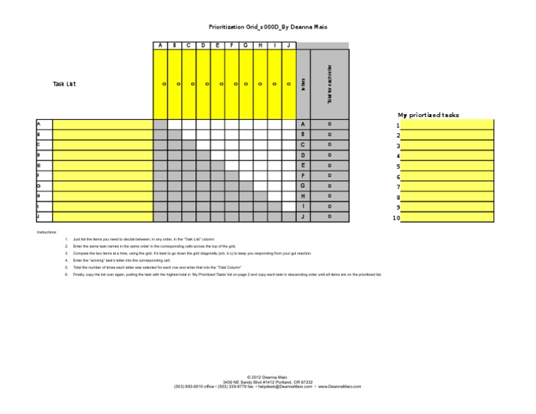 Prioritization Grid - x000D - by Deanna Maio A B C D E F G H I J | PDF