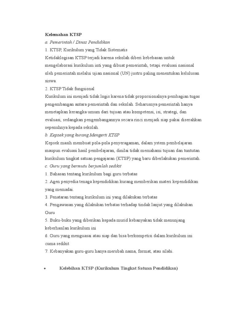 Kelemahan Dan Kelebihan Kurikulum KTSP Dan Kurikulum 2013 | PDF