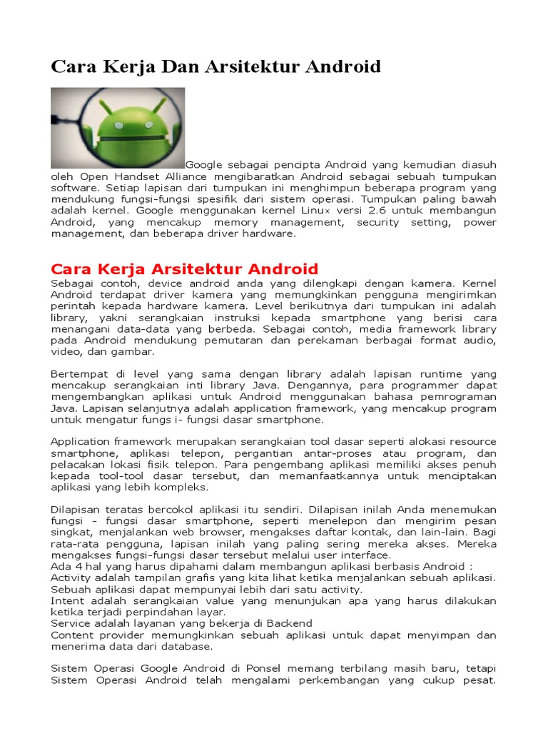 Cara Kerja Dan Arsitektur Android | PDF