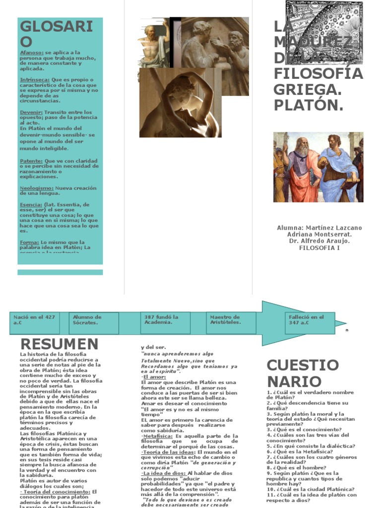 Triptico Filos 1 | PDF | Platón | Conocimiento