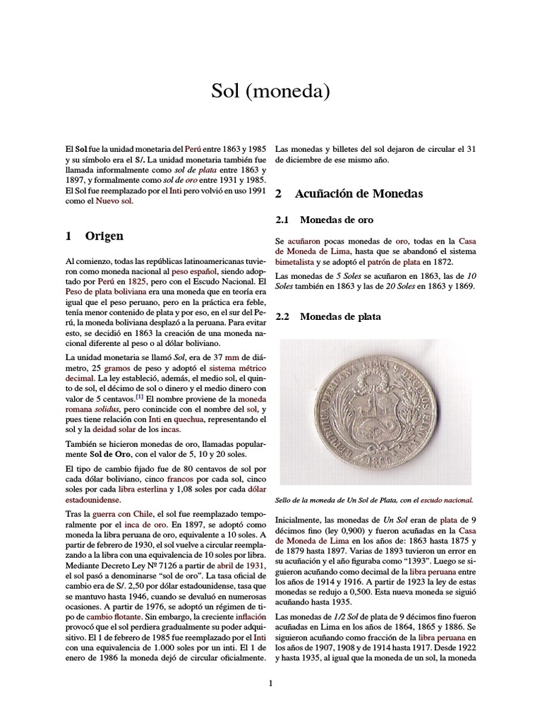 Sol (Moneda) | PDF | Monedas de las Américas | Notas (finanzas)