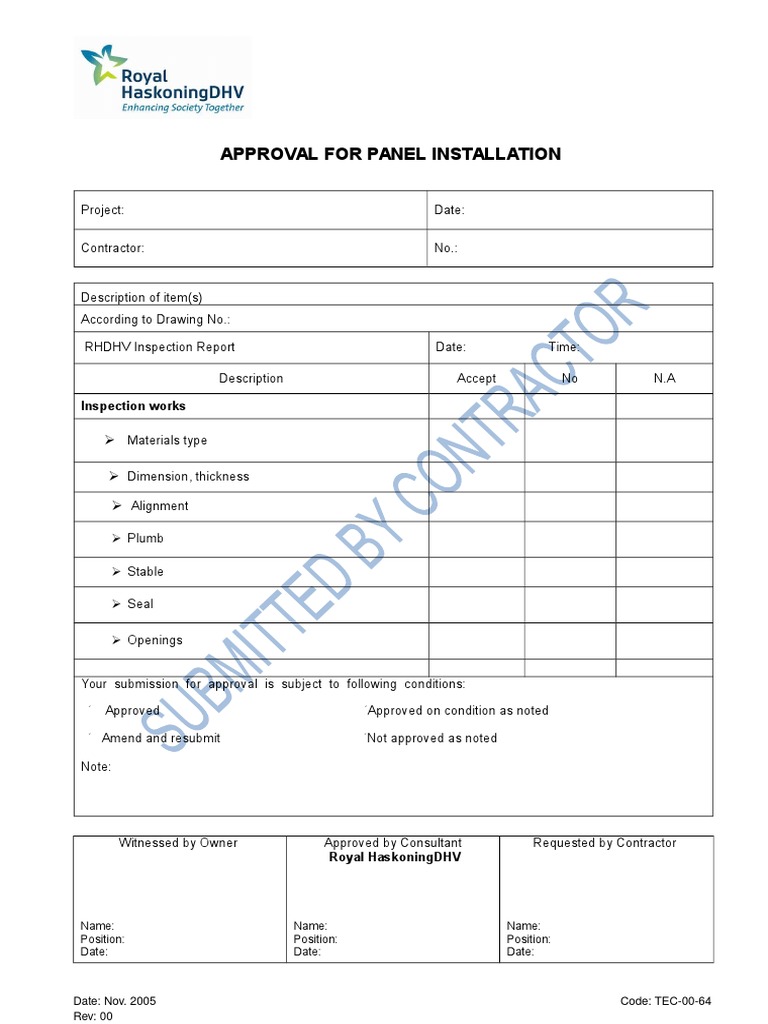 TEC 00 64 Approval For Panel Installation | PDF