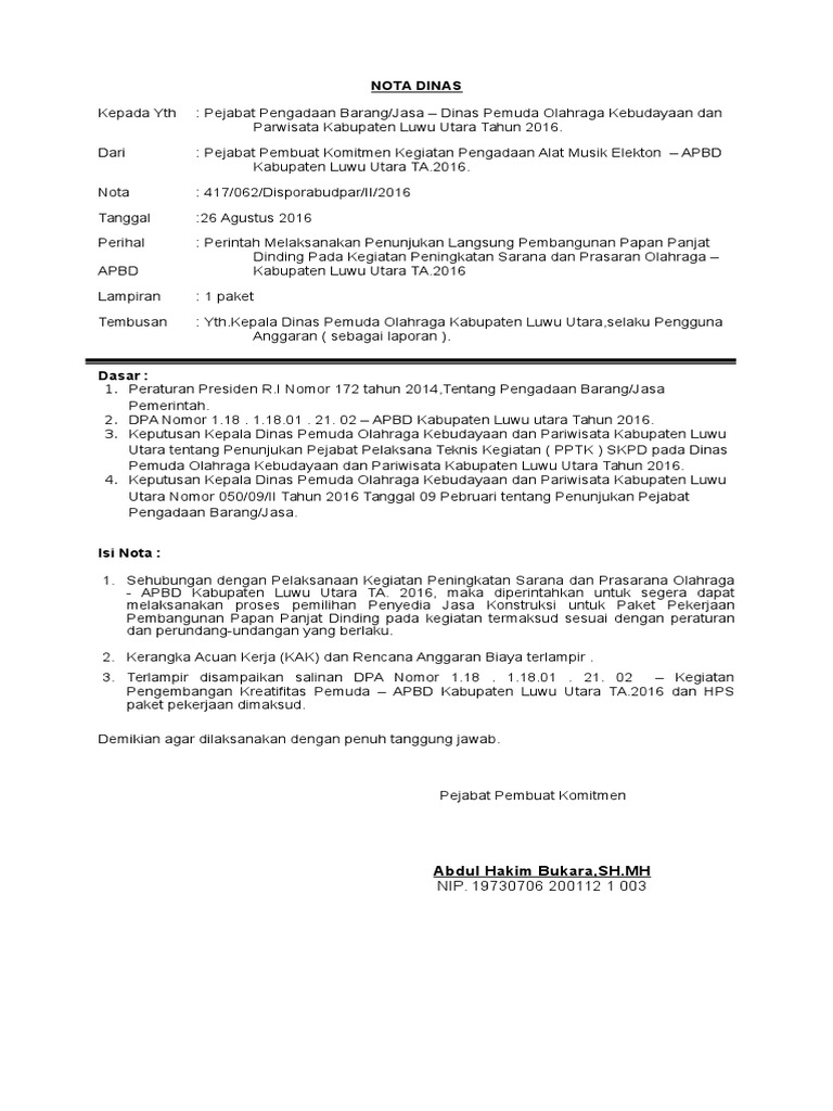 Nota Dinas Pembangunan Papan Panjat Dinding | PDF