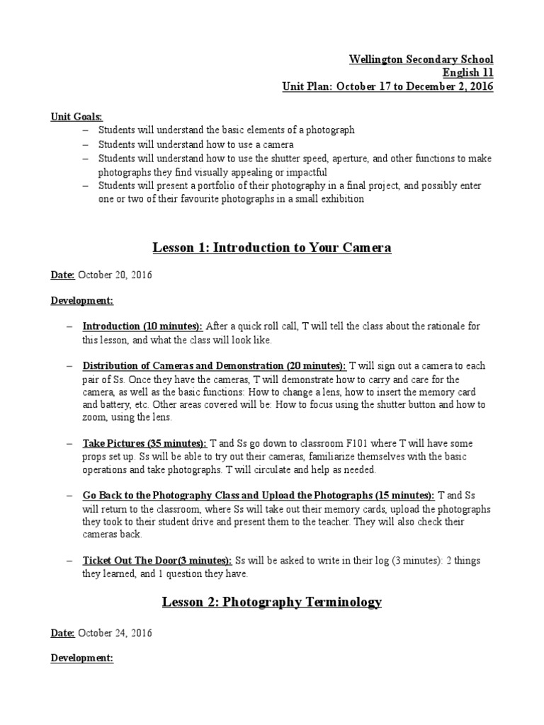 Photography Unit Plan | Download Free PDF | Photograph | Zoom Lens