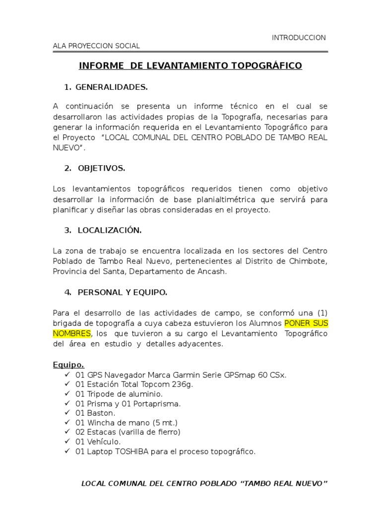 Informe de Levantamiento Topografico 1 | PDF | Topografía | Geofísica