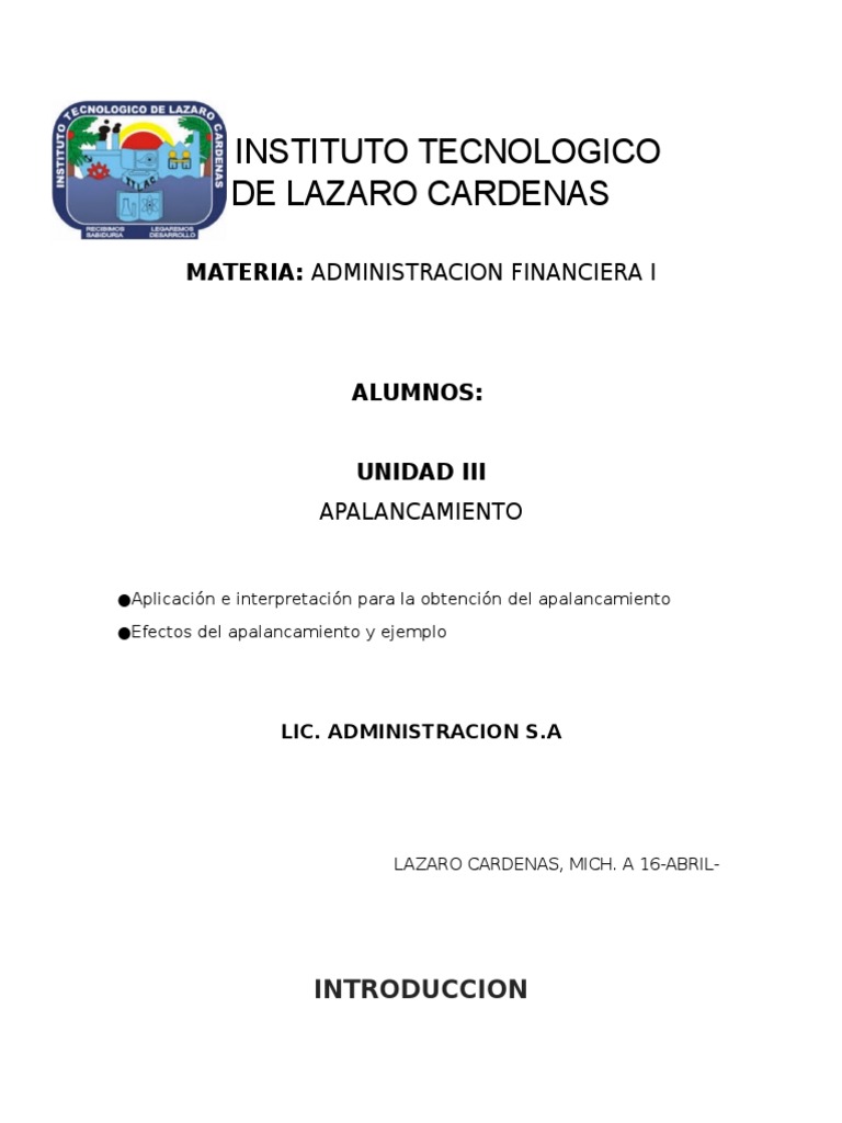 Unidad 3 Apalancamiento | PDF | Apalancamiento (Finanzas) | Responsabilidad (contabilidad ...