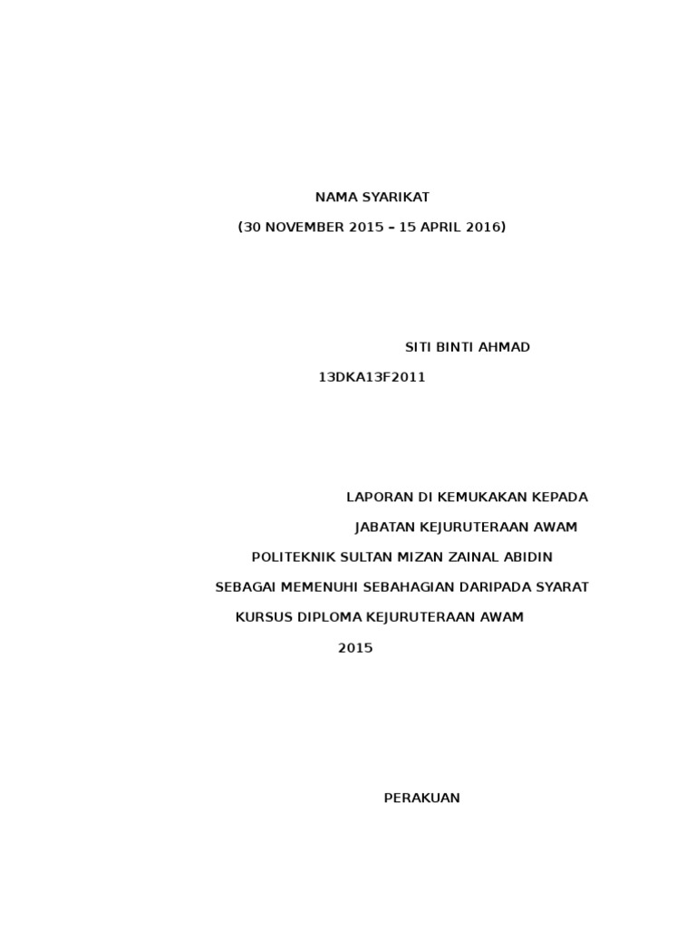 Contoh Lampiran Bagi Penulisan Report LI (Politeknik) | PDF