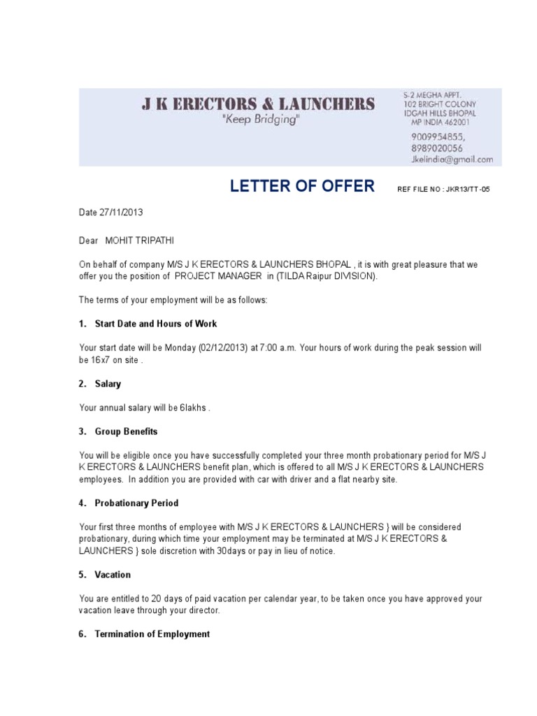 Job Offer Letter Sample 7 | PDF | Integrity | Employment