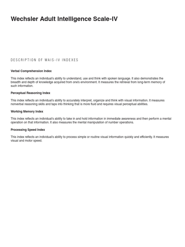 WAIS Descriptors | PDF | Wechsler Adult Intelligence Scale | Nervous System