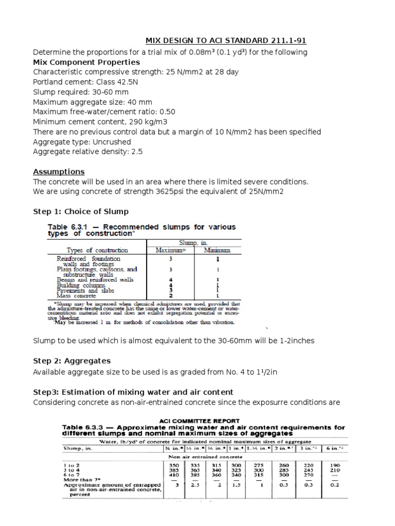 Mix Design To ACI 211.1-91 and BRE | PDF | Construction Aggregate ...