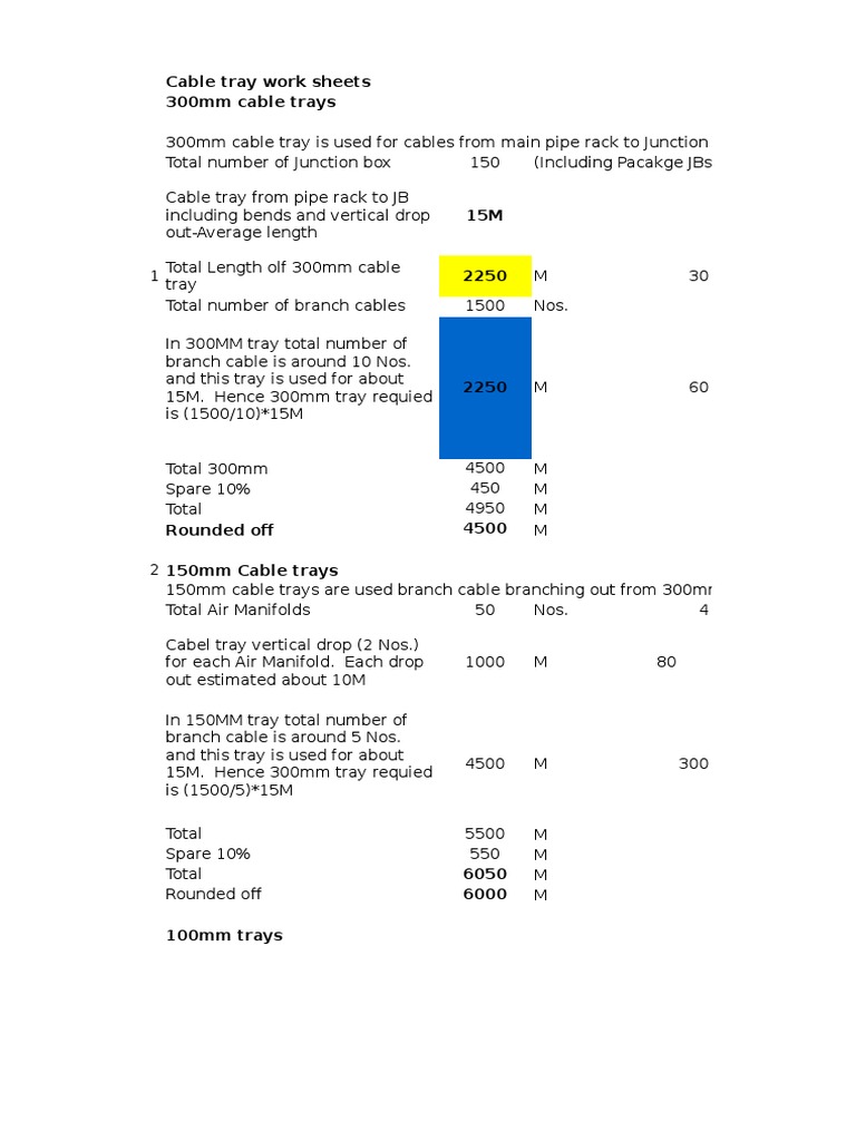 Cable Tray Worksheet For Plant | PDF | Manufactured Goods | Mechanical ...