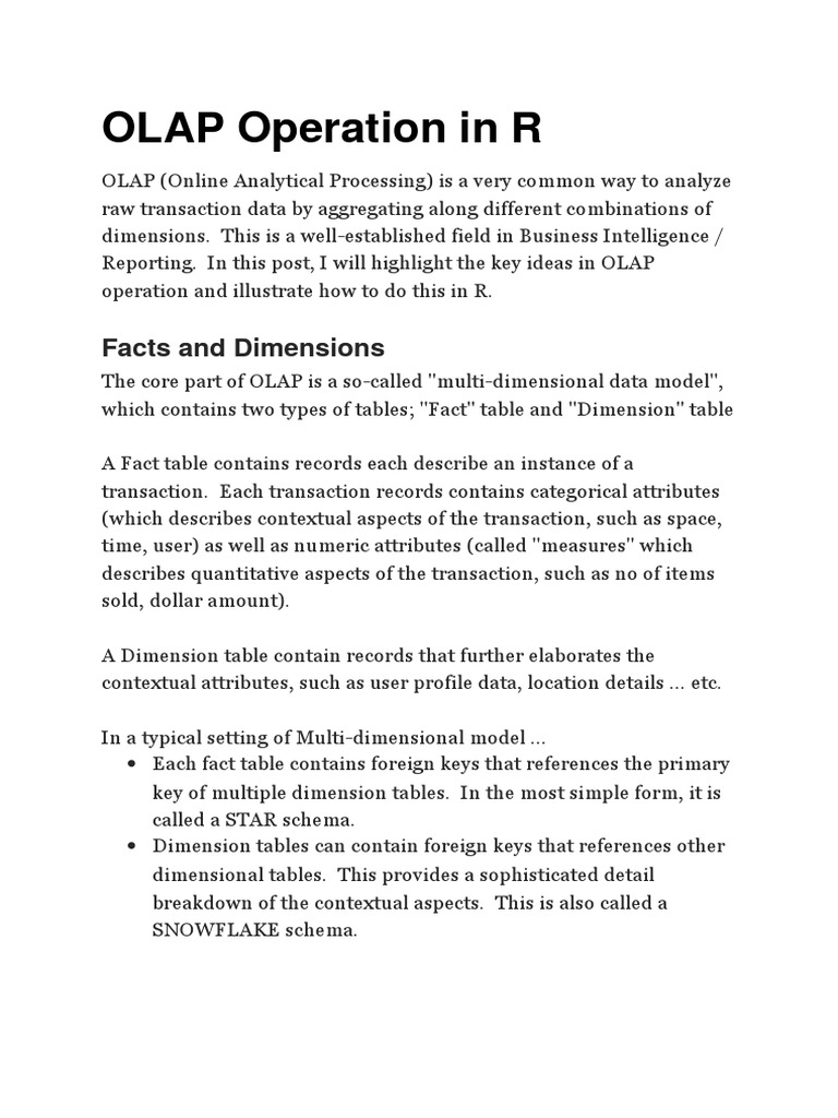 OLAP Operation in R | PDF | Data | Computer Data