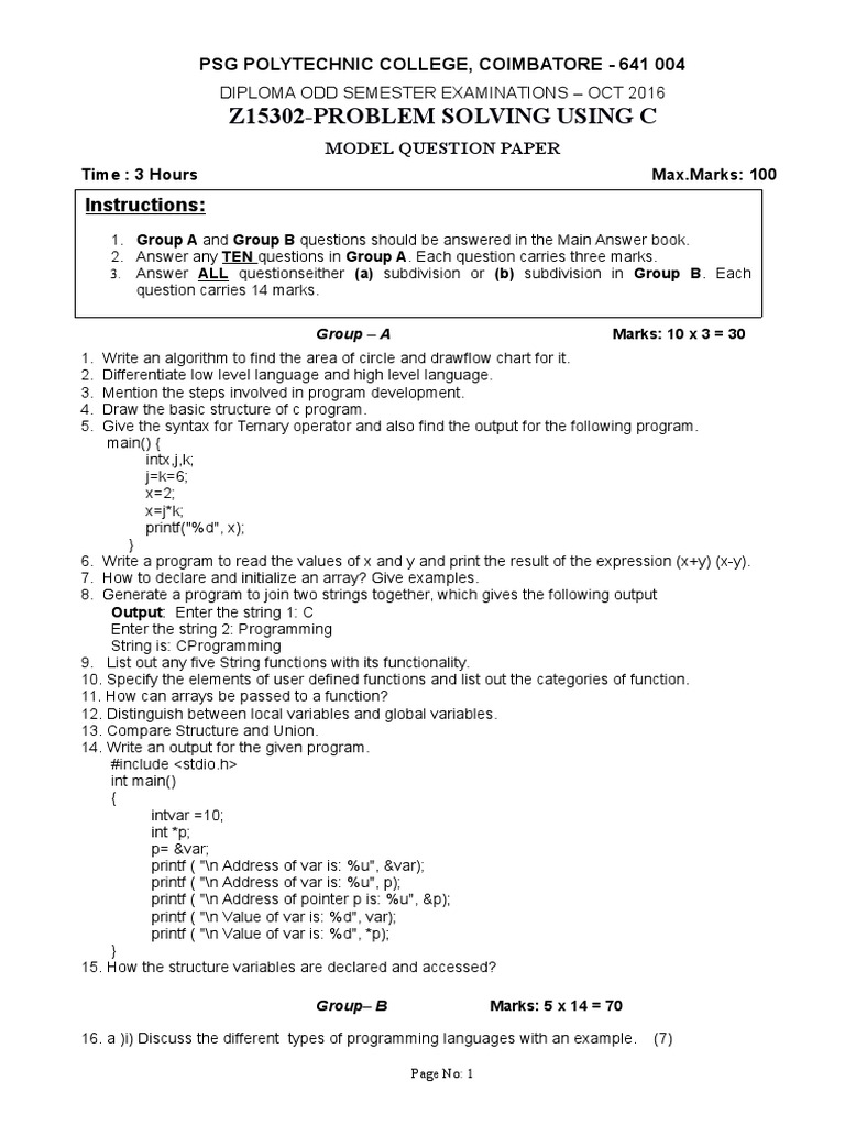 Problem Solving Using C C Programming Language Subroutine 9489