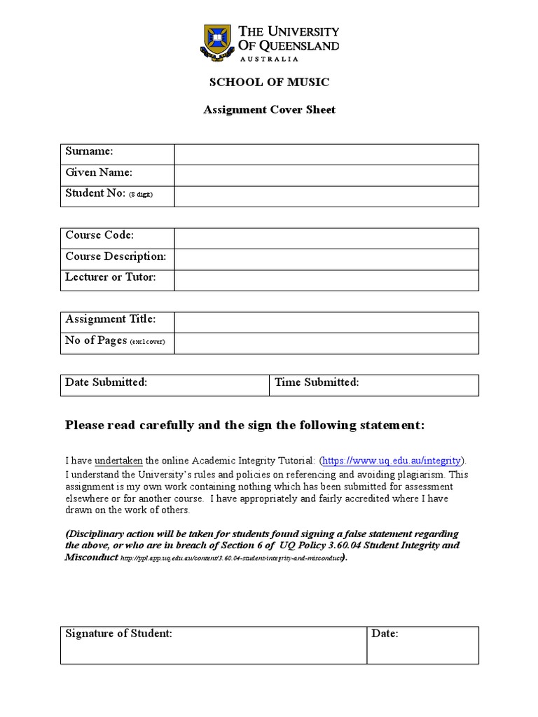 Music Assignment Coversheet | PDF