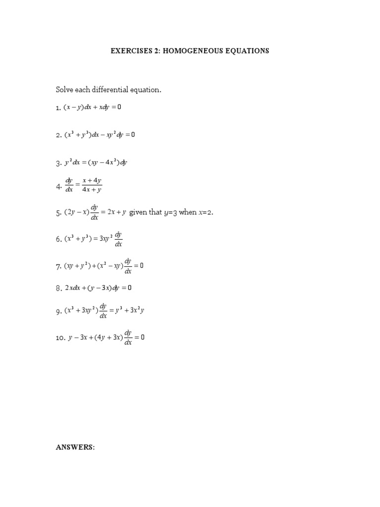 EXERCISES 2-Homogeneous Equations | PDF