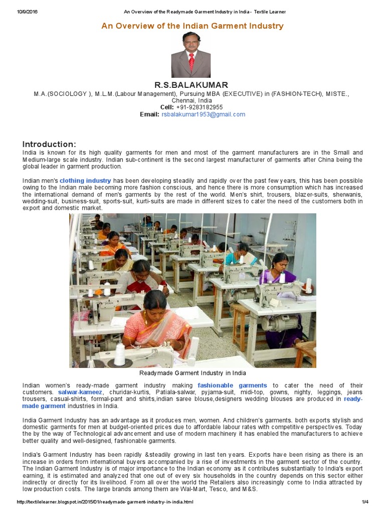 An Overview of The Readymade Garment Industry in India - Textile ...