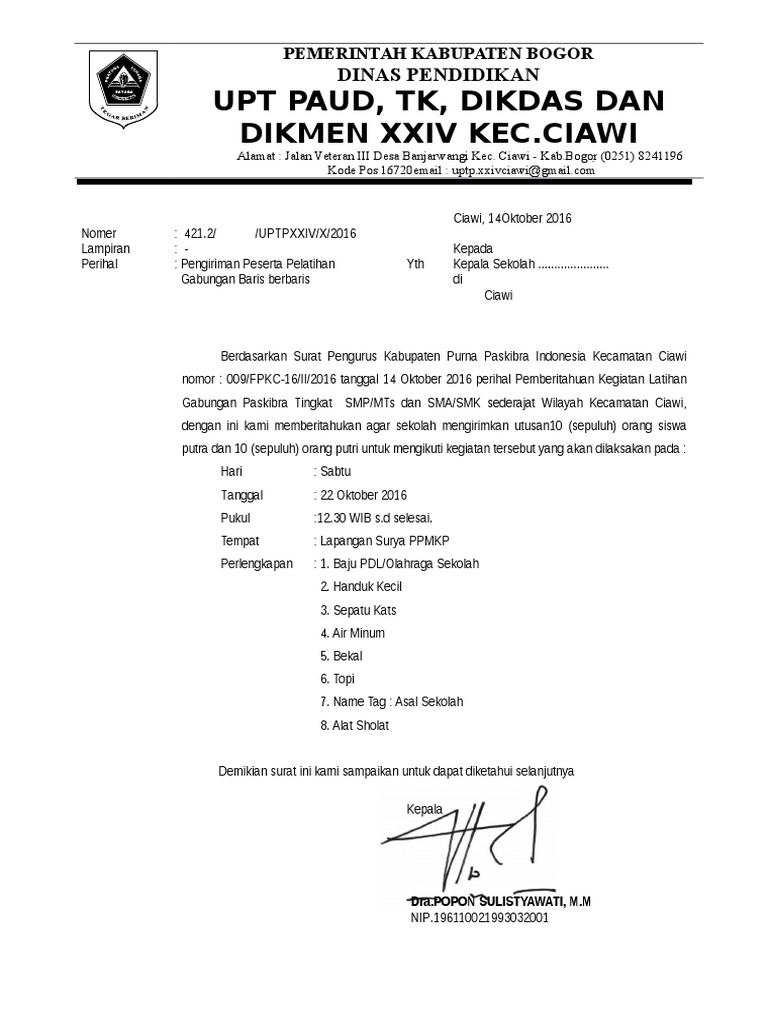 Surat Permohonan Dispensasi Pelatih Paskibra 14102016 | PDF