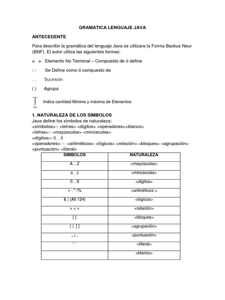 Java Gramática | PDF | Java (lenguaje de programación) | Estructura de datos de matriz