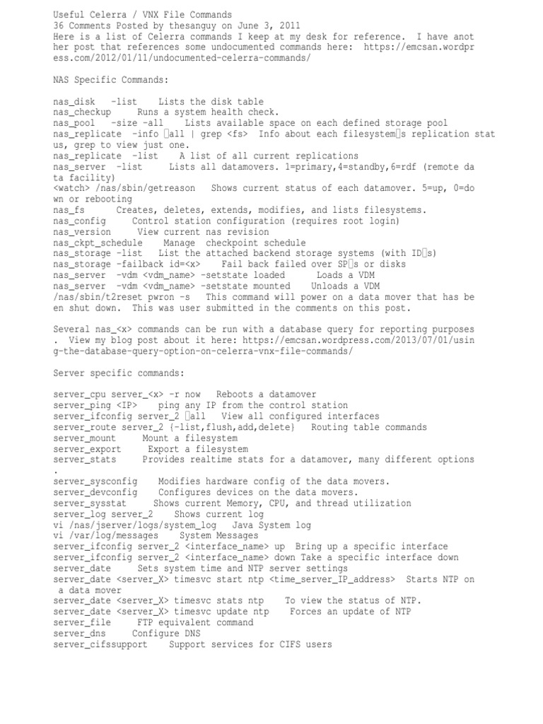 Celerra VNX Commands | PDF | File System | Computer Data Storage