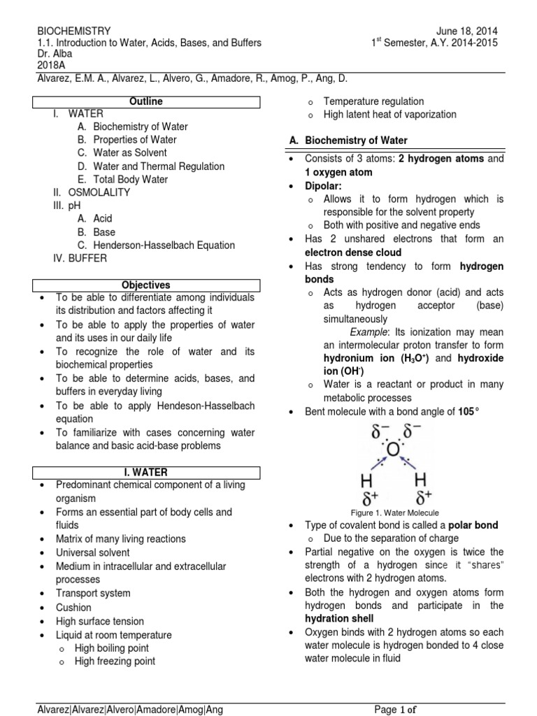 Biochemistry 1.1 Introduction To Water and Buffers | PDF | Acid ...