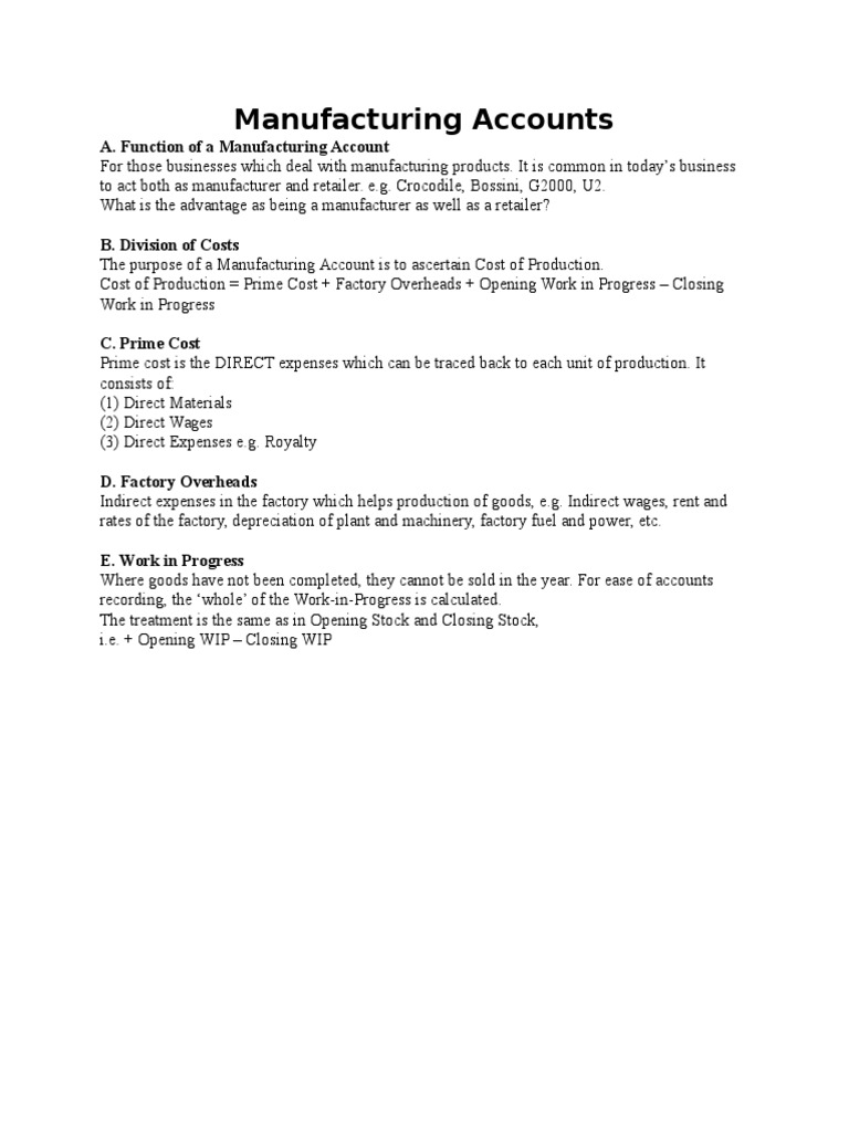 Manufacturing Account | PDF | Expense | Cost Of Goods Sold