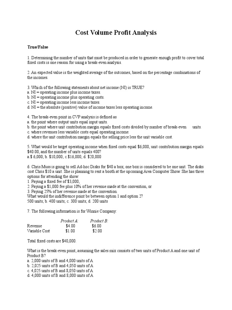 CVP Analysis | PDF | Revenue | Marketing