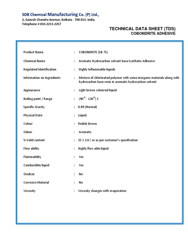 Cobondrite Adhesive TDS | PDF
