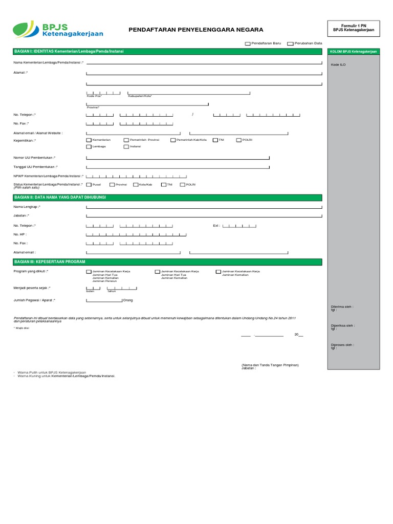 Formulir Pendaftaran BPJS Ketenagakerjaan | PDF