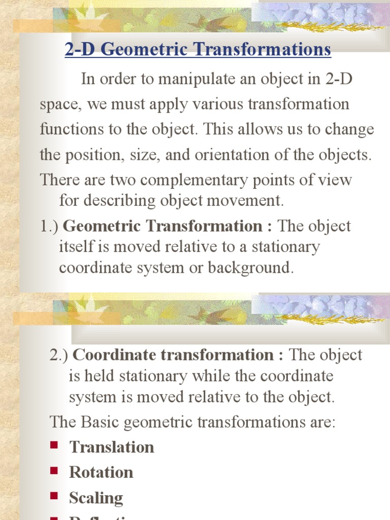 2 D Geometric Transformations Pdf 2 D Computer Graphics