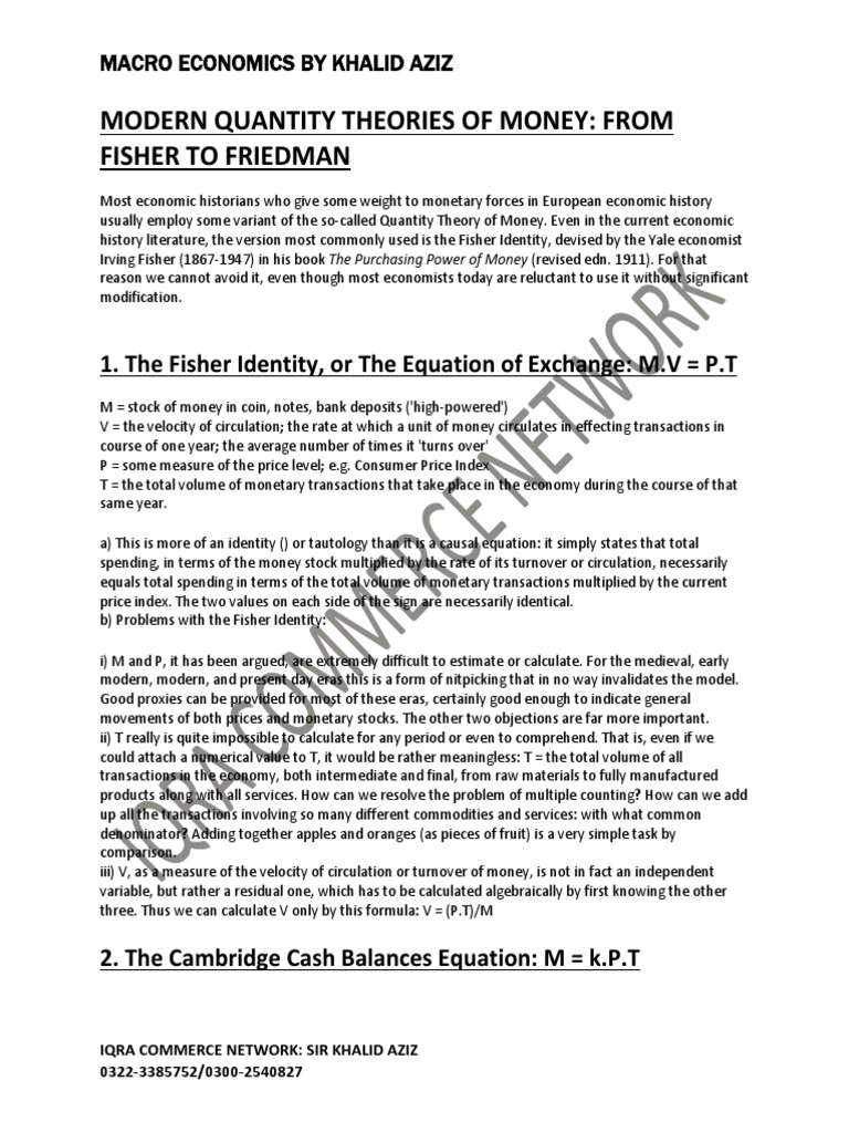QTM | PDF | Quantity Theory Of Money | Money Supply