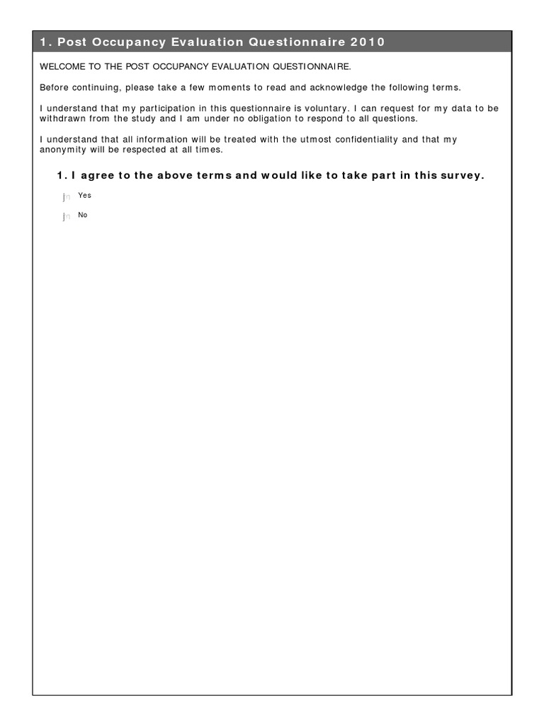 Post Occupancy Evaluation Questionnaire 2010 | PDF | Questionnaire ...