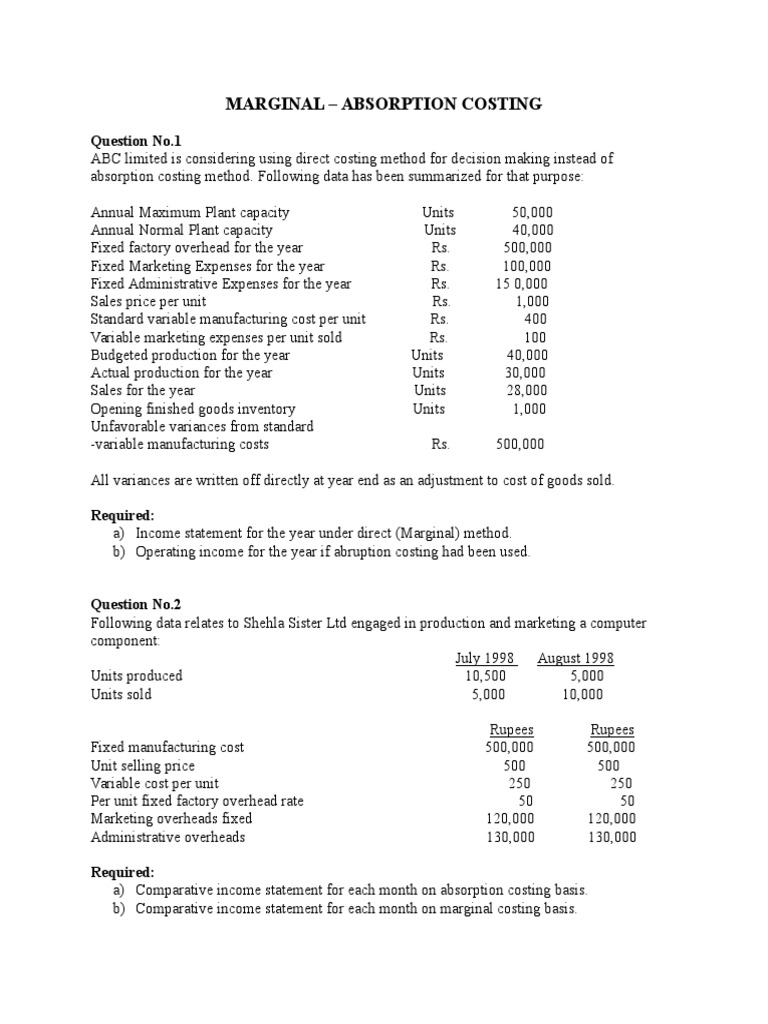 Marginal Absorption | PDF | Cost Of Goods Sold | Inventory