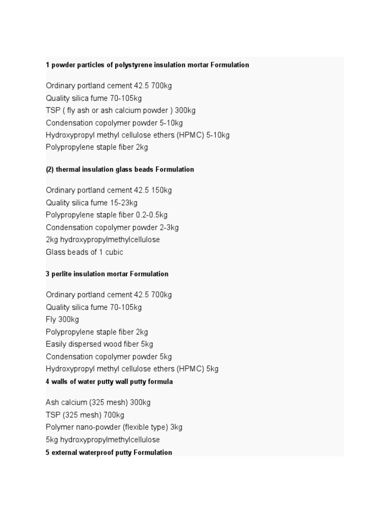 1 Powder Particles of Polystyrene Insulation Mortar Formulation | PDF